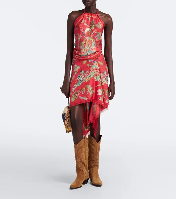 Etro Paisley Asymmetric Silk Twill Miniskirt