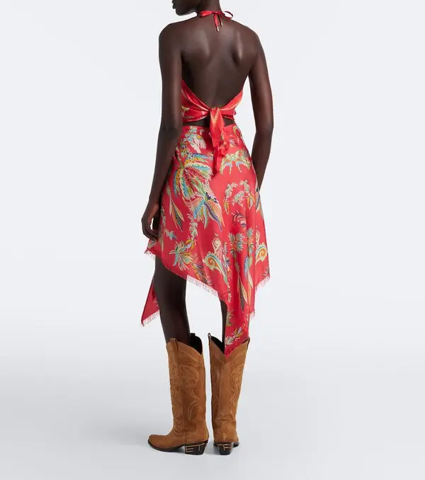 Etro Paisley Asymmetric Silk Twill Miniskirt