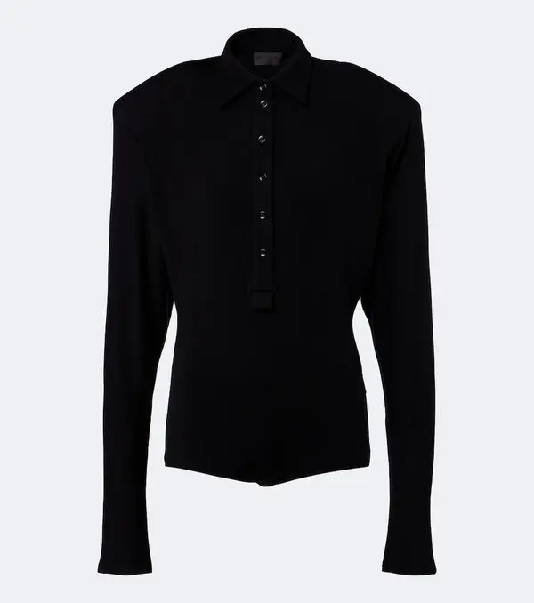 MUGLER Wool-blend Polo Sweater - Black
