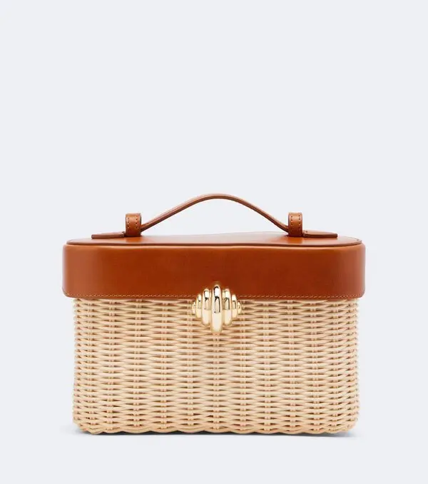 AQUAZZURA Belgravia Leather-trimmed Wicker Vanity Bag - Beige