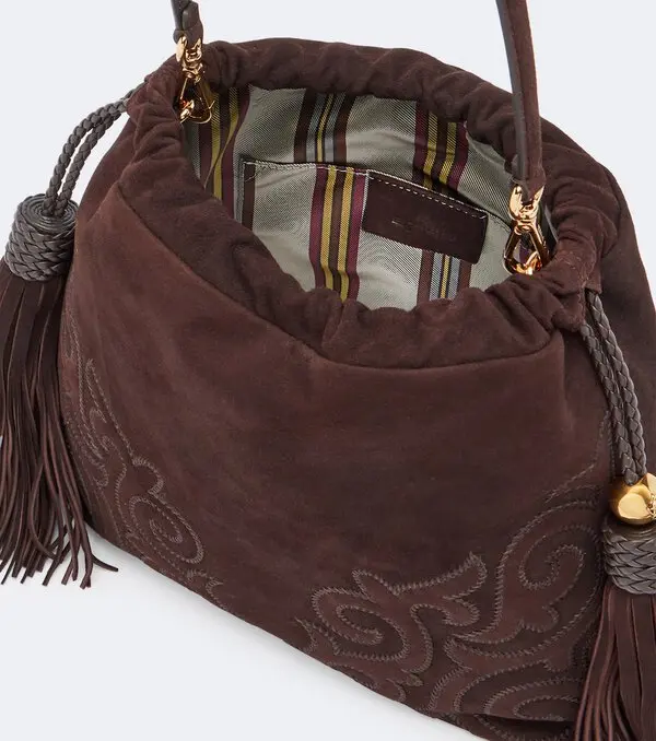 Etro Kalispera Medium Suede Shoulder Bag - Brown