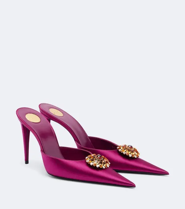 Saint Laurent Cosmo Embellished Satin Crêpe Mules - Purple