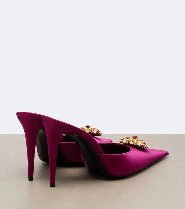 Saint Laurent Cosmo Embellished Satin Crêpe Mules - Purple