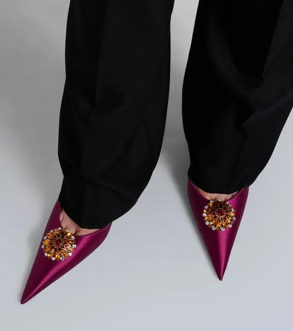 Saint Laurent Cosmo Embellished Satin Crêpe Mules - Purple