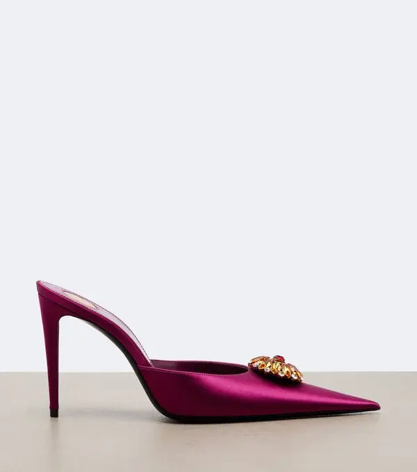 Saint Laurent Cosmo Embellished Satin Crêpe Mules - Purple