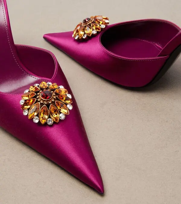 Saint Laurent Cosmo Embellished Satin Crêpe Mules - Purple