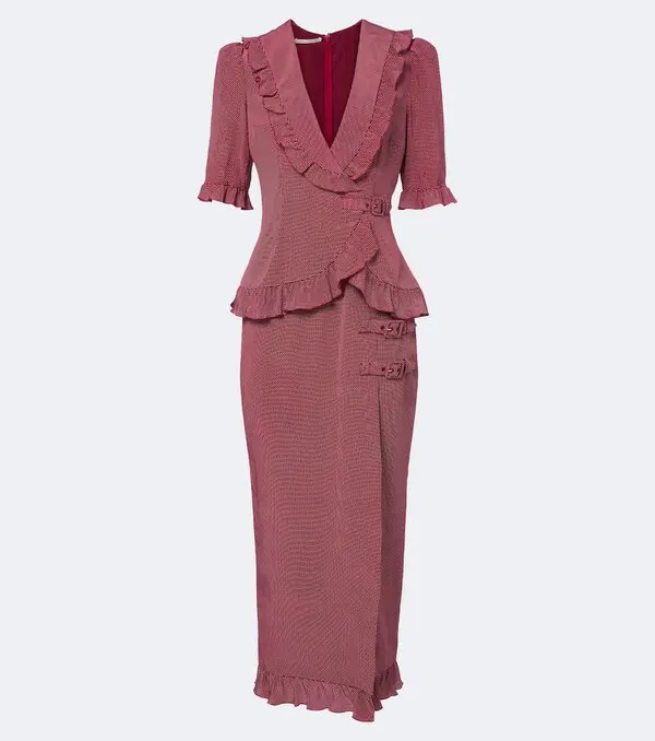 Alessandra Rich Ruffled Polka-dot Silk Midi Dress