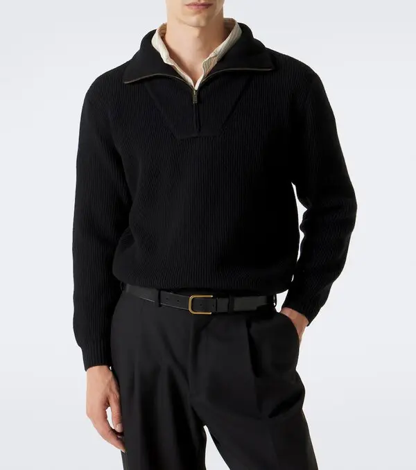 Saint Laurent Ribbed Wool Half-zip Sweater