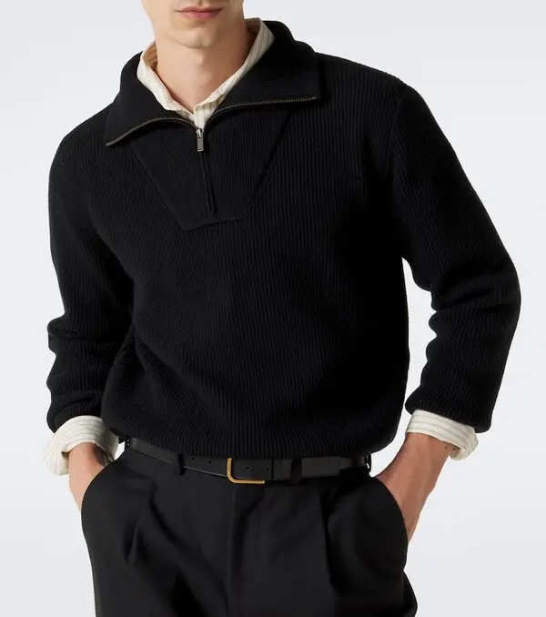 Saint Laurent Ribbed Wool Half-zip Sweater
