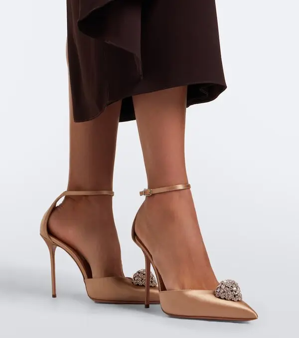 AQUAZZURA Drop Embellished Satin Slingback Pumps