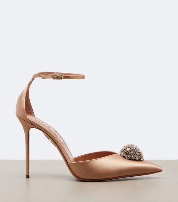 AQUAZZURA Drop Embellished Satin Slingback Pumps