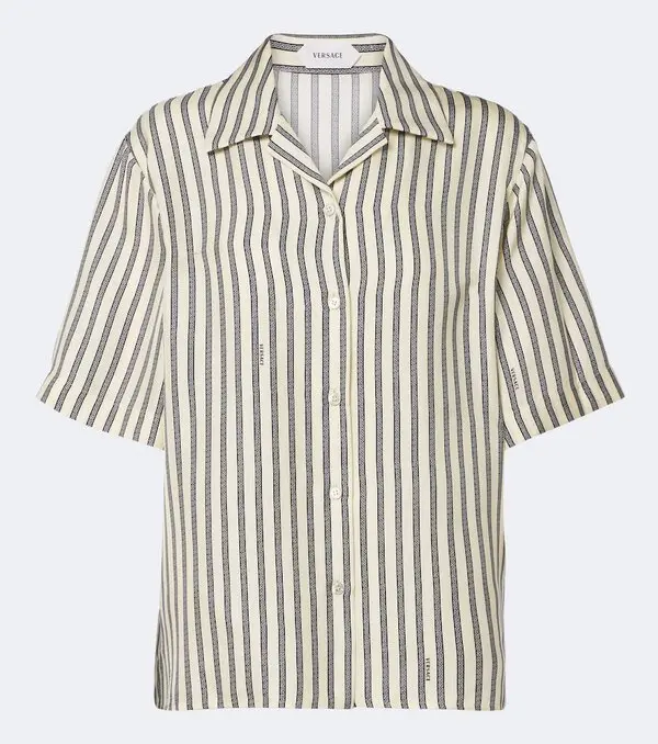 Versace Meandros Striped Silk Twill Shirt