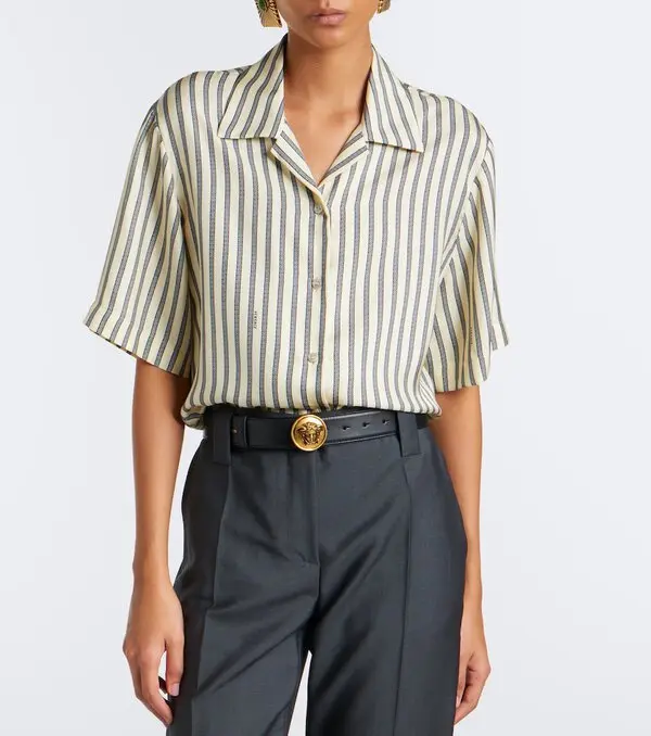 Versace Meandros Striped Silk Twill Shirt
