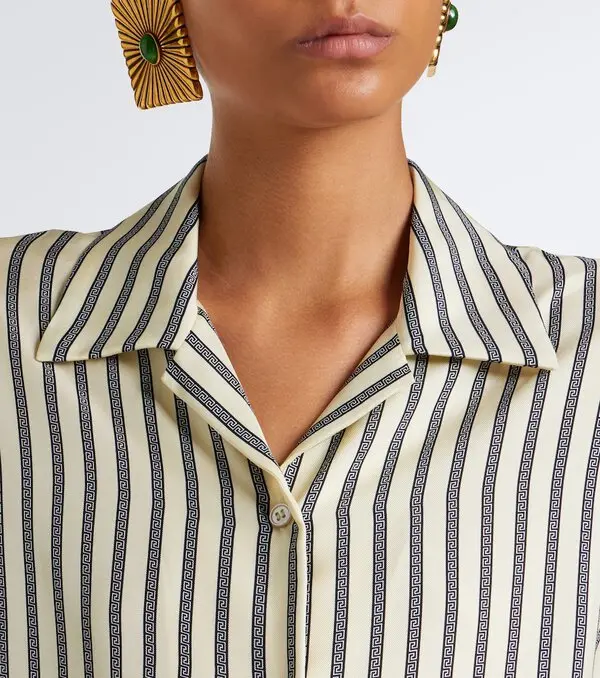 Versace Meandros Striped Silk Twill Shirt