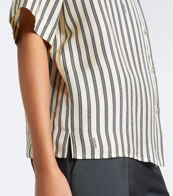 Versace Meandros Striped Silk Twill Shirt
