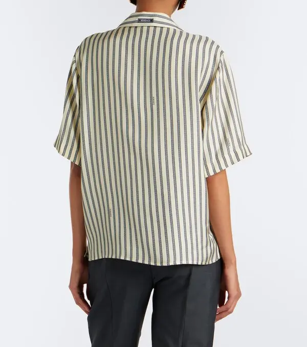 Versace Meandros Striped Silk Twill Shirt
