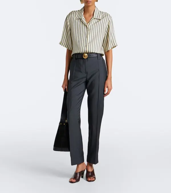 Versace Meandros Striped Silk Twill Shirt
