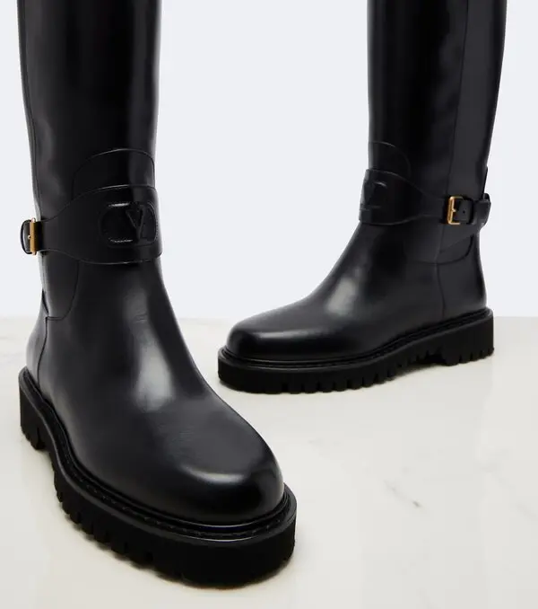 Valentino Garavani Vlogo Leather Knee-high Boots