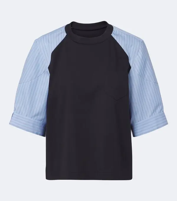 Sacai Striped Cotton T-shirt - Blue