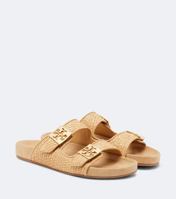 Tory Burch Mellow Raffia-effect Slides - Beige