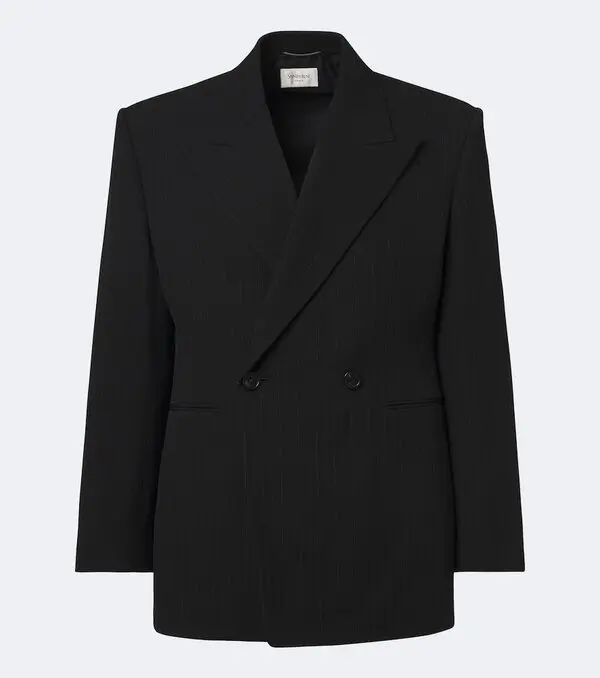 Saint Laurent Chalk Stripe Wool-blend Grain De Poudre Blazer - Black