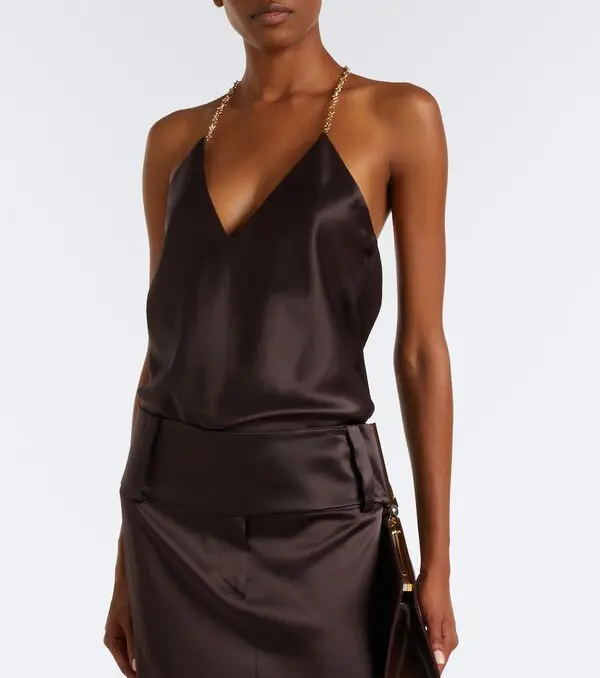 Sportmax Satin Halterneck Top - Brown