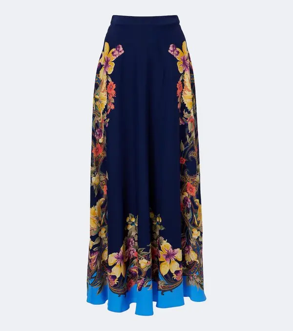 Etro Floral Silk Cr�pe De Chine Maxi Skirt