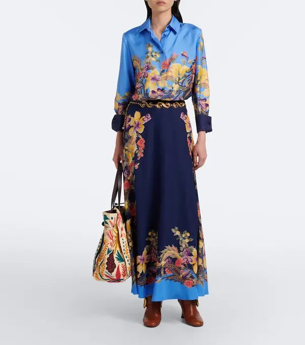 Etro Floral Silk Cr�pe De Chine Maxi Skirt