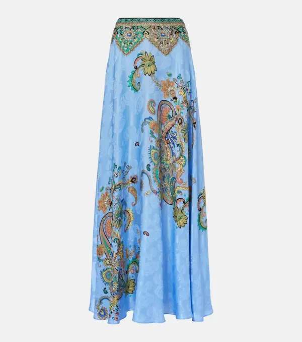 Etro Floral Silk Crepe De Chine Maxi Skirt - Blue