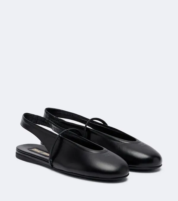 Miu Miu Leather Slingback Flats - Black