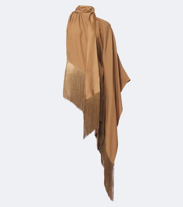 TALLER MARMO Atlas Fringed Scarf-detail Cr�pe Cady Blouse - Brown