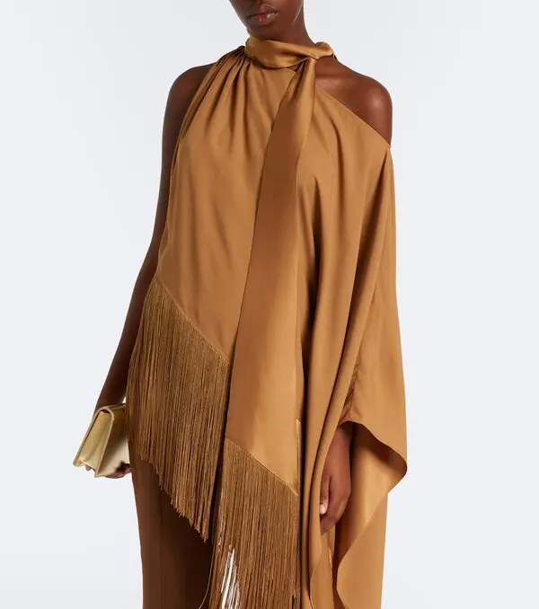 TALLER MARMO Atlas Fringed Scarf-detail Crêpe Cady Blouse - Brown