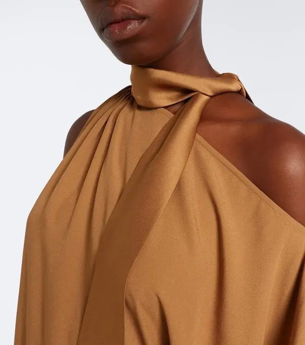 TALLER MARMO Atlas Fringed Scarf-detail Crêpe Cady Blouse - Brown