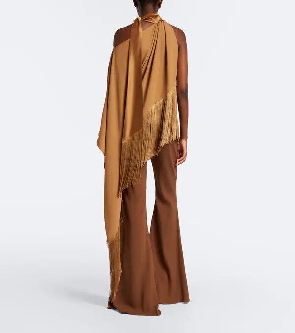 TALLER MARMO Atlas Fringed Scarf-detail Crêpe Cady Blouse - Brown
