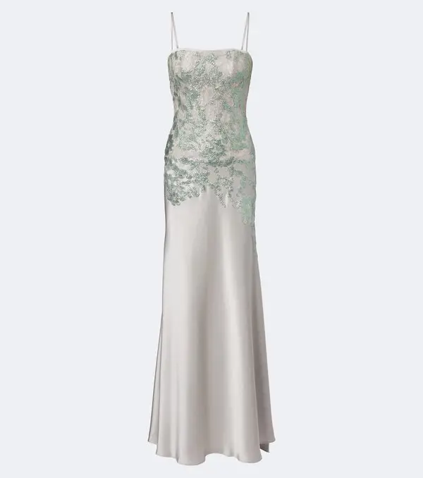 Costarellos Jennan Sequined Lace And Satin Gown - Green