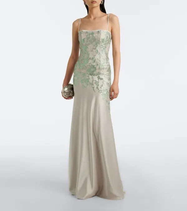 Costarellos Jennan Sequined Lace And Satin Gown