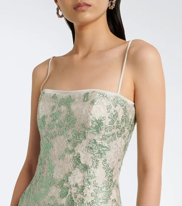 Costarellos Jennan Sequined Lace And Satin Gown