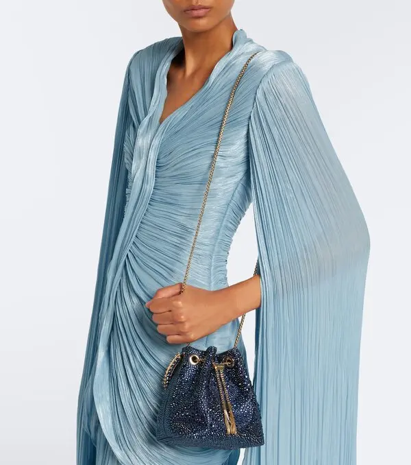 JIMMY CHOO Bon Bon Embellished Satin Bucket Bag