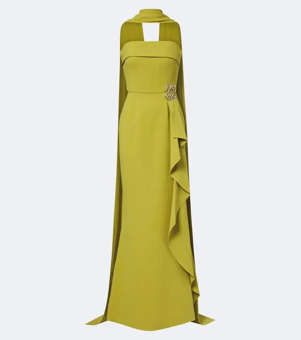 Elie Saab Scarf-detail Embellished Draped Cady Gown - Green