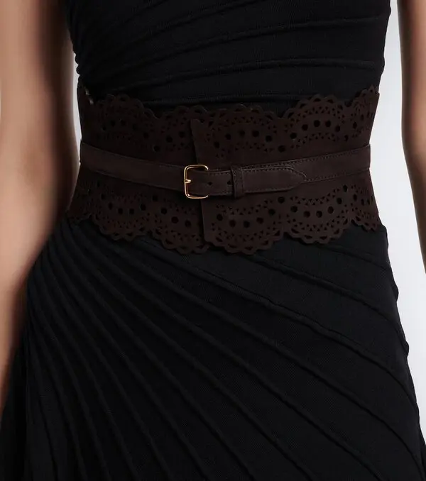 Alaïa Vienne Suede Corset Belt - Brown