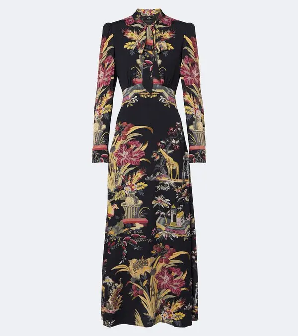Etro Printed Crêpe De Chine Maxi Dress - Black