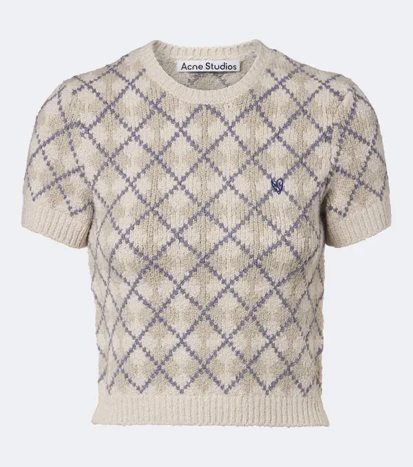 Acne Studios Argyle Cotton-blend Bouclé Cropped Sweater