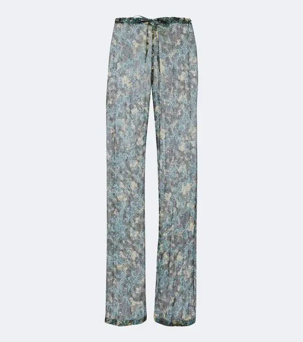 Dries Van Noten Semi-sheer Floral Wide-leg Pants - Blue