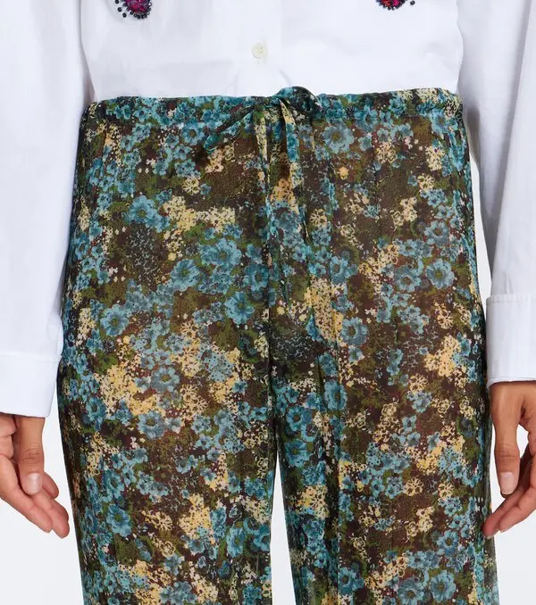 Dries Van Noten Semi-sheer Floral Wide-leg Pants