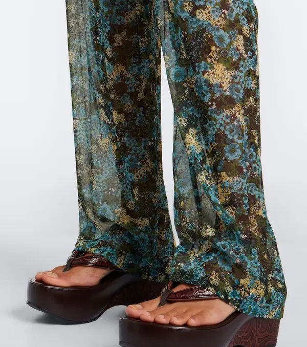 Dries Van Noten Semi-sheer Floral Wide-leg Pants