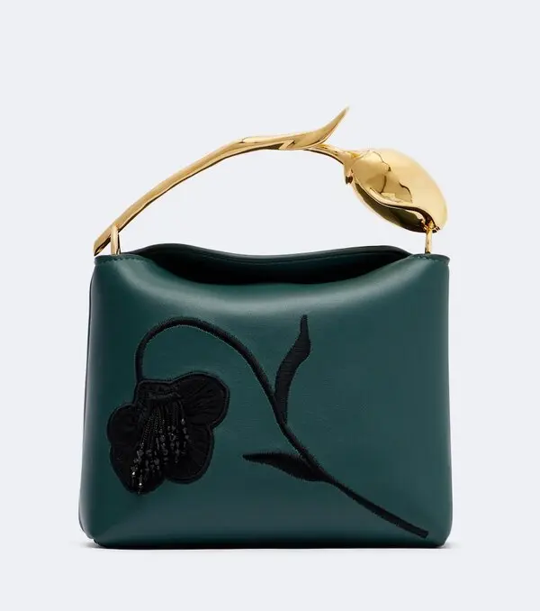 Erdem Bloom Mini Embroidered Leather Top-handle Bag