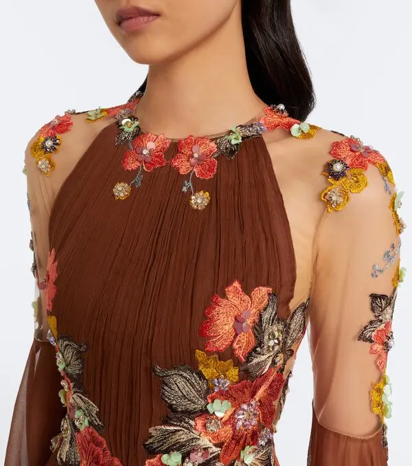 Costarellos Embellished Floral-appliqu� Silk Gown