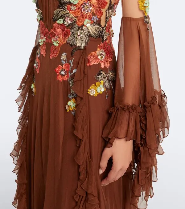 Costarellos Embellished Floral-appliqu� Silk Gown