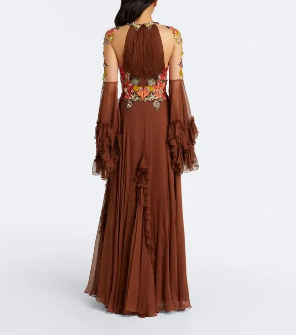 Costarellos Embellished Floral-appliqu� Silk Gown