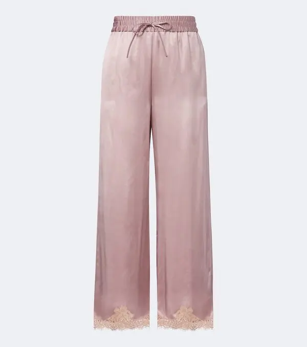 Valentino Garavani Lace-trimmed Silk Crêpe Satin Wide-leg Pants - Pink